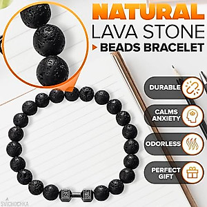 Lava Beads Dumbbell Bracelet For Men, Weight Bracelet 8mm Lava Rock Bracelet Natural Stone, Men Stretch Bracelet Bead Bracelet for Women, Alloy Dumbbell Bracelet, Beaded Jewelry Elastic Blessings Bracelet