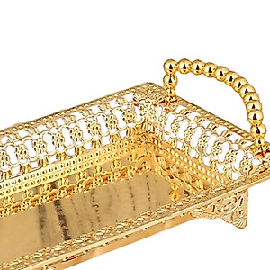Luxury Serving Tray Golden Rectangle with Handle Srage Container Display Tray Serving Platter Table Organizer Food Tray for Restaurant, Large