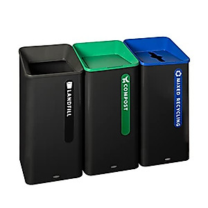 Rubbermaid Commercial Products Sustain Mixed Recycling Trash Can, 23-Gallon, Blue, Indoor/Outdoor Garbage Bin with Nested Lid for Office/Mall/School/Stadium