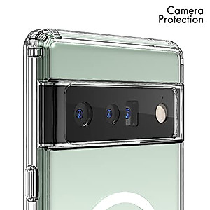 oakxco Google Pixel 6 Pro Magnetic Case Clear, Compatible with Magsafe Charging, Slim Fit Protective Phone Case for Pixel 6 Pro, Shockproof Soft Silicone TPU Bumper&Hard PC, Crystal Clear Anti-Yellow