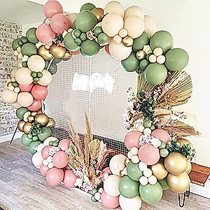 126PCS Sage Olive Green Pink Gold Safari Jungle Balloons Balloon Garland Arch Kit, Safari Jungle Theme Birthday Baby Bridal Shower Party Decorations Supplies for Boy