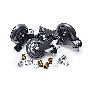 Slipstick CB693 Premium 3 Inch Rubber Caster Wheels with Brake (4 Pack) Replacement Rollerblade Style Swivel Casters with 3/8”– 16x1” Threaded Stem, Includes Mounting Hardware, Black/Clear Castor