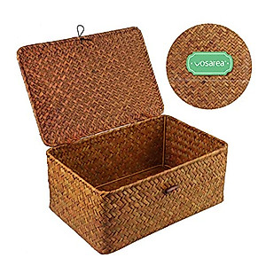 Vosarea 1PC Natural Seaweed Hand-Woven Box Woven Basket Storage Basket for Home Desktop Storage