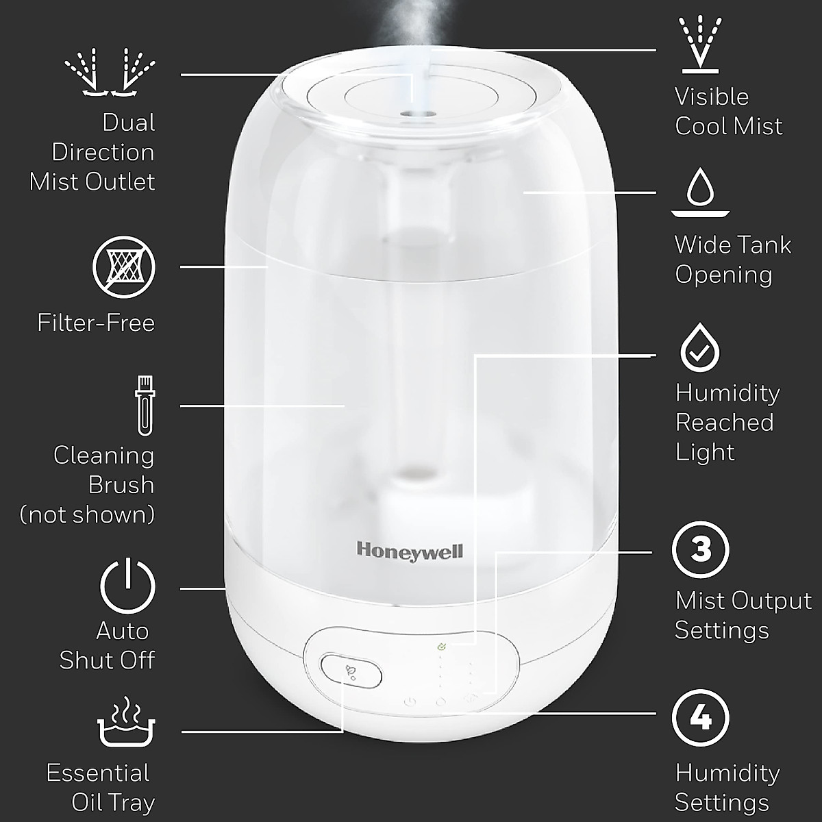 Honeywell Ultra Plus Cool Mist Humidifier, White – Cool Mist Humidifier for Large Rooms