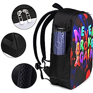 Never-Broke-Again Women Men USB Backpack 17 in Shoulders Laptop Bags Students Knapsack Schoolbag Travel Women Men