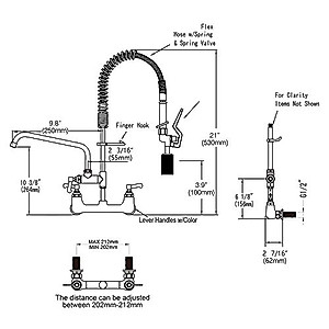 JZBRAIN Commercial Sink Faucet with Sprayer 21" Height 8 Inch Center Solid Brass Construction & Polished Chrome Wall Mount Commercial Kitchen Faucet with 8" Swing Spout for 1 or 2 Compartment Sink