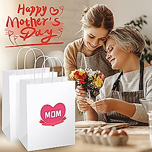 UCGOU Gift Bags 50Pcs 8x4.25x10.5 Inches White Kraft Paper Bags Paper Gift Bags with Handles Party Favor Bags Goodie Bags Shopping Bags Bulk Craft Bags Grocery Bags