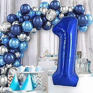 TONIFUL 40 Inch Number 1 Balloon Laser Dark Blue Digital 1 Balloon Giant Foil 1 Navy Blue Balloons for 1st Birthday Party Engagement 1st Anniversary Celebration Graduations Decorations Supplies