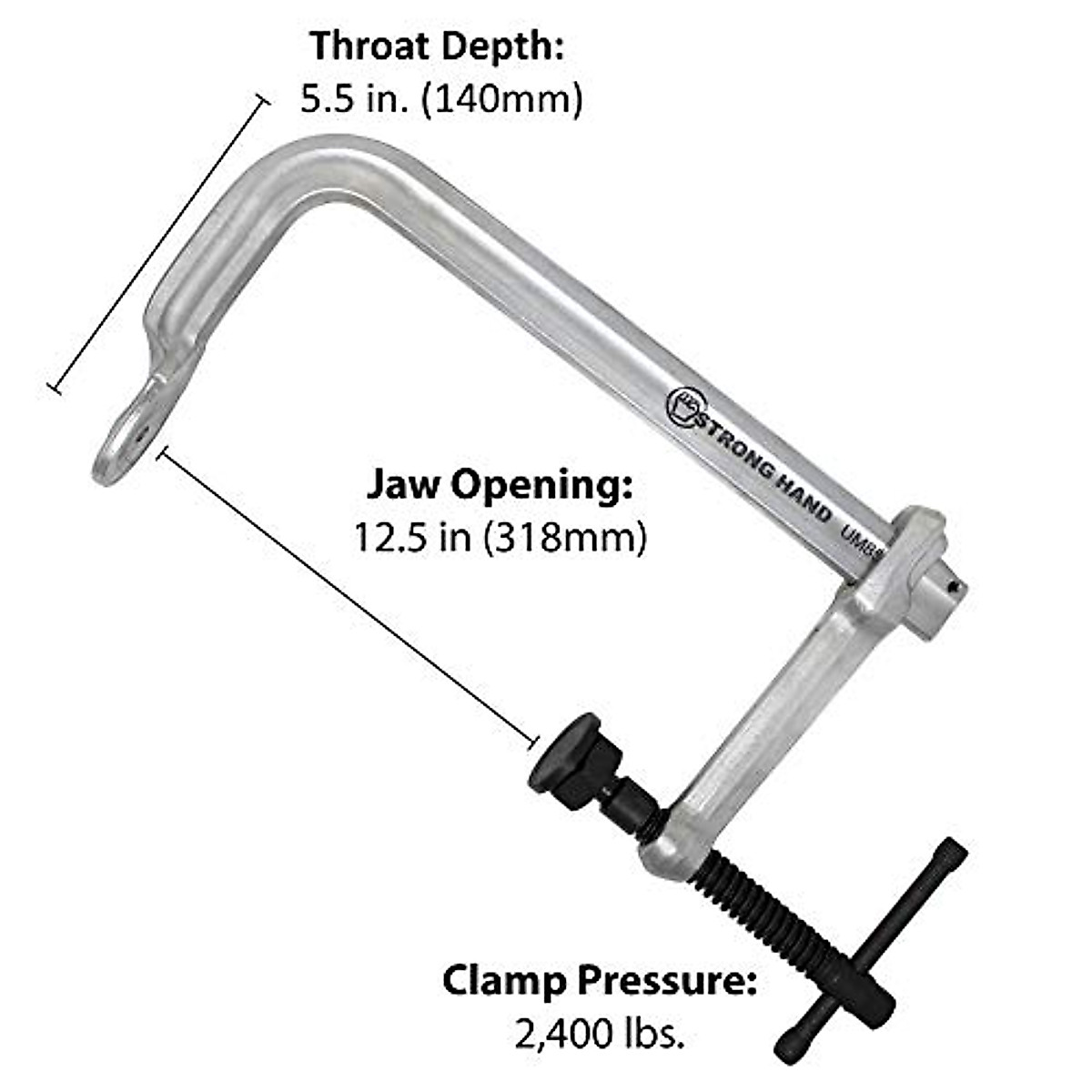 Strong Hand Tools UM125-C3 Regular Duty Bar Clamp, 12-1/2" Capcaity, 2400 LBS Clamping Pressure, 5-1/2" Throat Depth