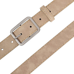 XZQTIVE Women Leather Belt No Pin Circle Buckle Fashion Waist Belt For Jean Dress Beige Square Buckle 105cm