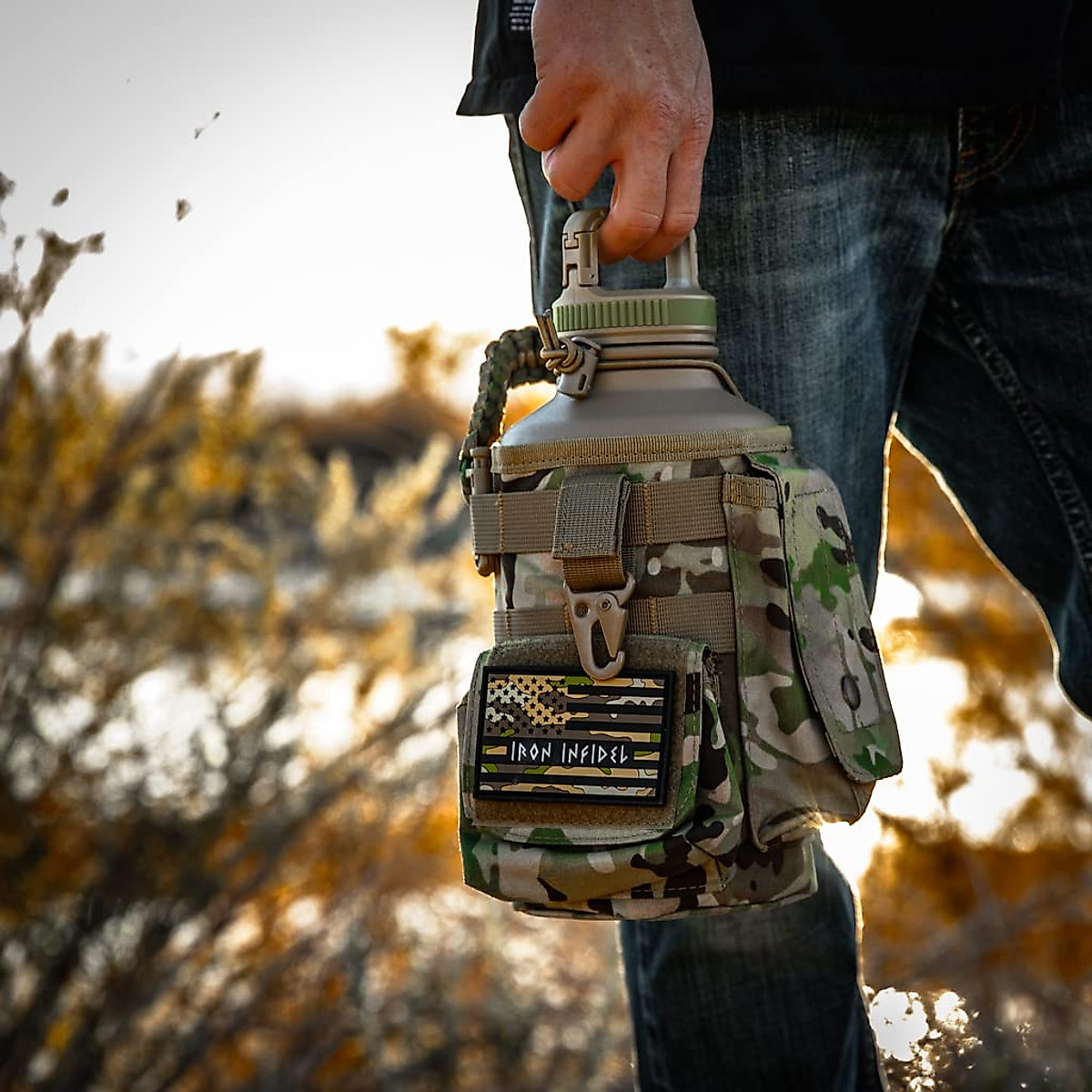 Iron Infidel Battle Bottle Straw Lid & Cleaner Brush Kit - 64 Oz Water Bottle Lid Replacement with Straw, Wide Mouth Lid, and Long Handle Water Bottle Cleaning Scrub Brush Tool (Green/Tan)