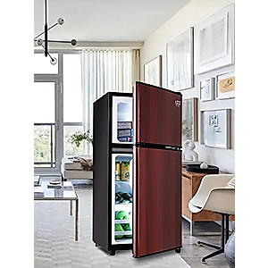KRIB BLING Compact Refrigerators with Freezer on Top, Mini Fridge with 7- Level Adjustable Thermostat, Small Refrigerator for Apartment, Office, Camping, Wood