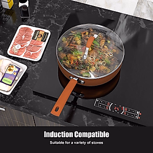 cooper pan Signature 10-Piece Ceramic Nonstick Aluminum Cookware Set, Induction Compatible Pots and Pans Set, Dishwasher Safe Oven Safe PTFE PFOA Free-Copper