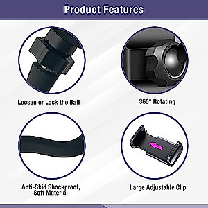 LogoLess Flexible and Adjustable Gooseneck Phone Holder for Car, Stroller, Treadmill, Shopping Cart, Bike, Boat, Golf Cart - iPhone Holder for Desk, Bed - Cell Phone Mount and Stand