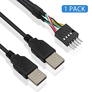 Duttek 9 Pin Male Header,USB Header Male Splitter, 9 pin USB Splitter, to Dual USB Male Cable Use to Connected Devices Design to Plug into USB Motherboard Header Pins to USB 2.0 Connector 0.5M 2pack