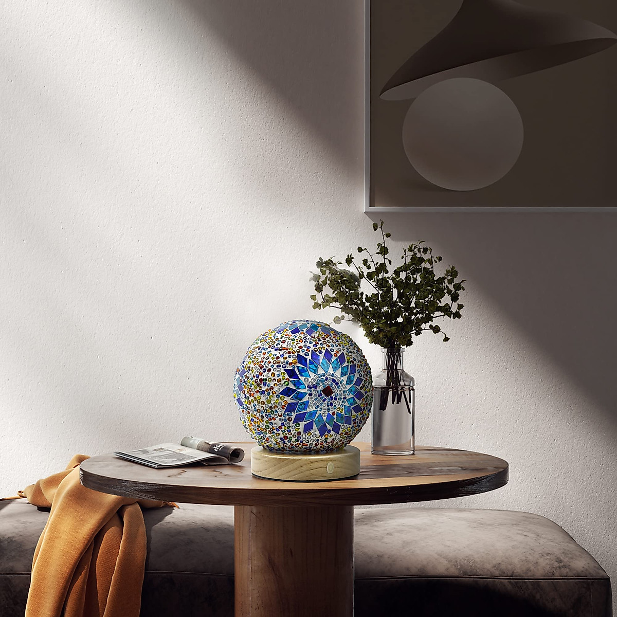 hanvate Turkish Style Handmade Night Light with Wooden BaseTurkish Table lamp with Infinitely Adjustable Brightness and USB Charging-fornightlight,Kids Room and Adult Room Bedroom Bedside Lamps