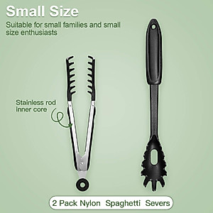 Boao 2 Pieces Small Spaghetti Spoon and Pasta Tong Silicone, 12 Inch Spaghetti Spoon and 7.1 Inch Stainless Steel Handle Spaghetti Tong Food Clip for Spaghetti Noodle