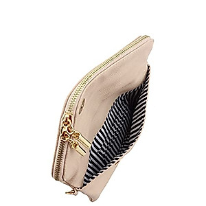 FashionPuzzle Envelope Wristlet Clutch Crossbody Bag with Chain Strap (Nude) One Size