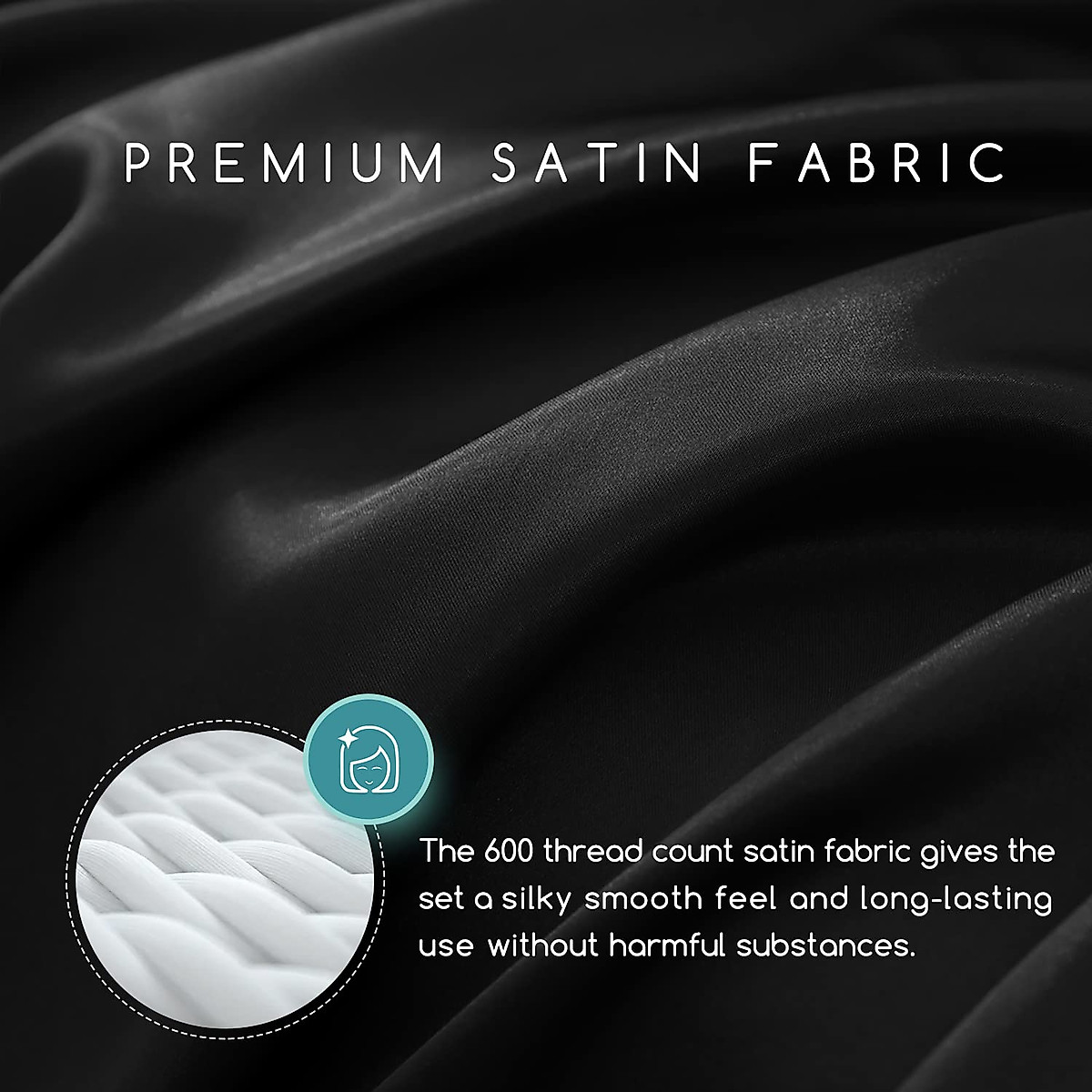 MR&HM Satin Bed Sheets, Queen Size Sheets Set, 4 Pcs Silky Bedding Set with 15 Inches Deep Pocket for Mattress (Queen, Black)