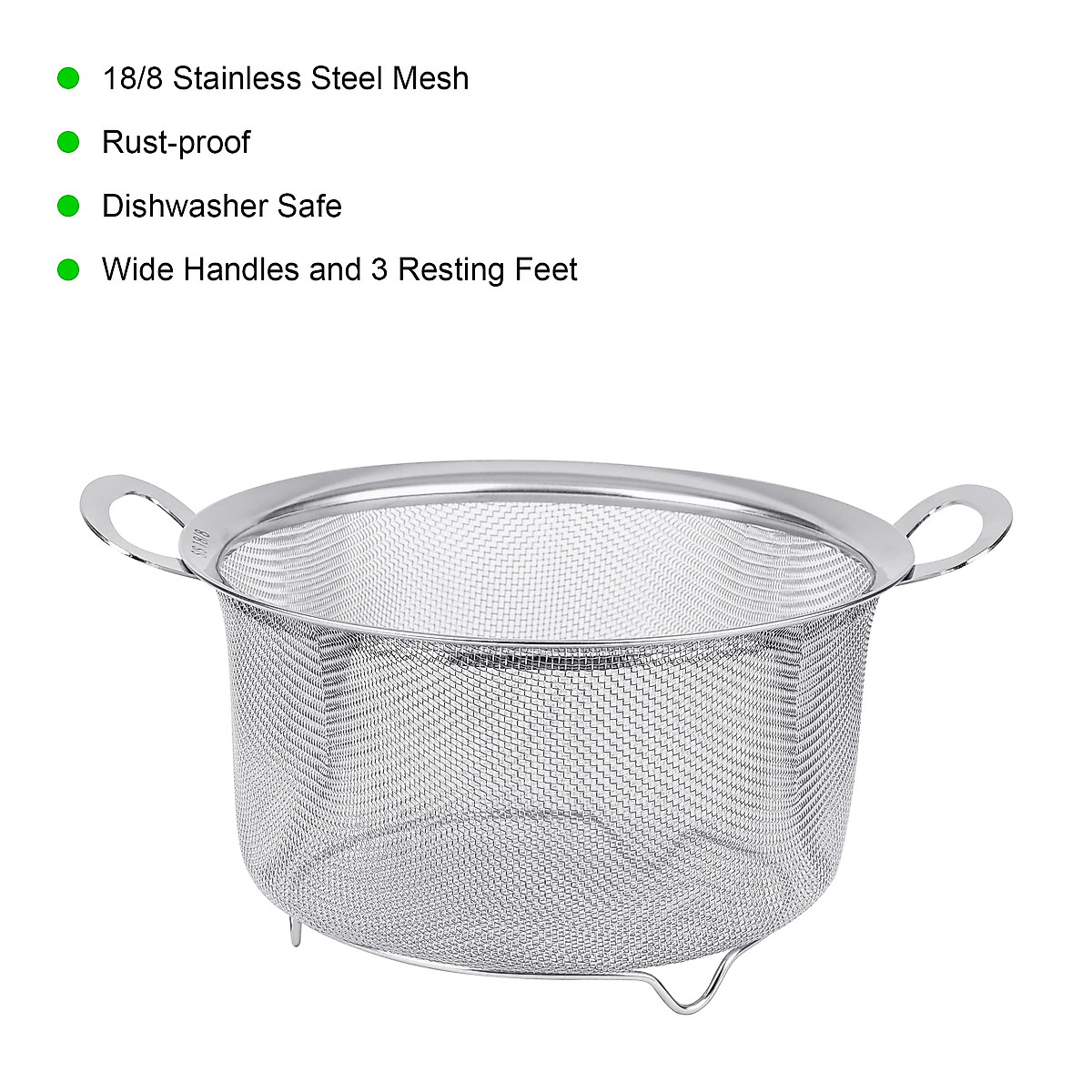Tiawudi 2 Pack Strainers for Kitchen, 18/8 Stainless Steel Colander with Handles, Fine Mesh Strainer for Pasta, Rice and Fruit, Sieve with Resting Feet to Strain, Rinse, Steam or Cook Vegetables