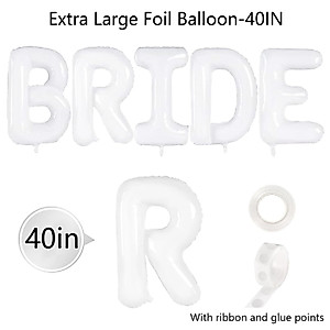 40 inch Bride Balloons White Letters Banner, Bachelorette Party Decorations Kit Include Large Ring Bottle Glass Foil Balloons, Bride To Be Sash and Veil for Bridal Shower Decorations