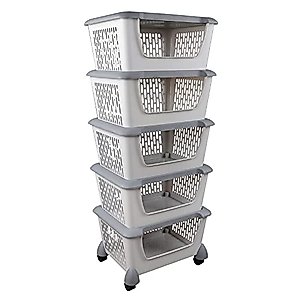 Xyskin Pack of 5 Stacking Storage Basket, Detachable Storage Shelves Bins with Wheels