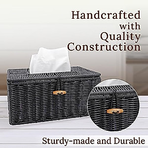 WeeNest Tissue Box Cover Rectangular, Tissue Box Cover Farmhouse, Boho Tissue Box Cover, Container Tissue Box Cover, Wicker Tissue Box Cover, Tissue Box Cover Rectangle, Resin Wicker, Black