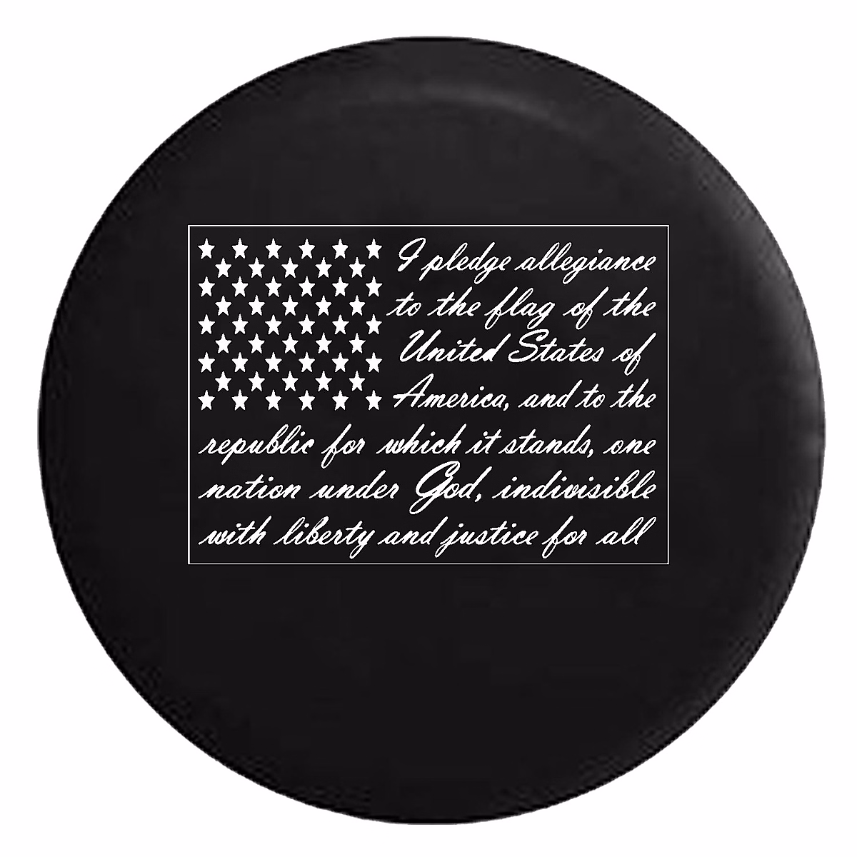 Pledge of Allegiance - United States Patriotic Flag Spare Tire Cover fits SUV Camper RV Accessories White Ink 32 in