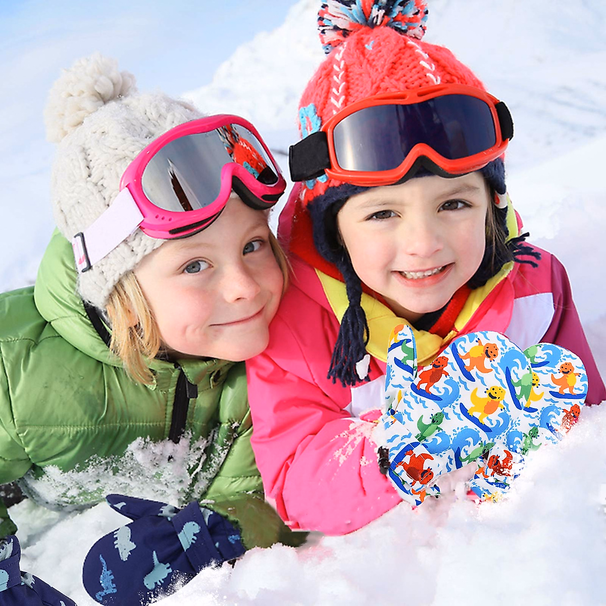 Lined Fleece Toddler Mittens Kids Winter Warm Gloves Child Ski Gloves Waterproof Snow Baby Mitten for Boys Girls Pink Seahorse L