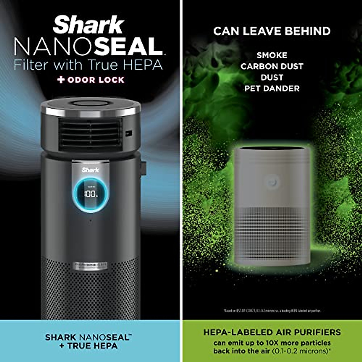 Shark HC451 3-in-1 Clean Sense Air Purifier, Heater & Fan, HEPA Filter, 500 Sq Ft, Oscillating, Small Room, Bedroom, Office, Captures 99.98% of Particles for Clean Air, Dust, Smoke & Allergens, Black