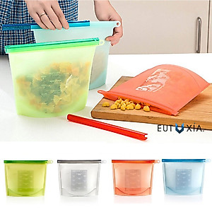 Eutuxia Reusable Storage Bags, Set of 4, Premium Lock Versatile Leak-proof Preservation Container, Plastic Free Sandwich Vegetables Fruit Lunch Snack Bag with Ziplock, Microwave & Freezer Safe