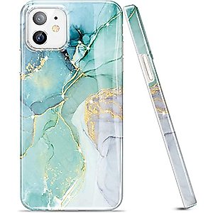 luolnh Gold Glitter Sparkle Case Compatible with iPhone 12 and iPhone 12 Pro 6.1 Inch (2020 Release) Marble Design Shockproof Soft Silicone Rubber TPU Bumper Cover Skin Phone Case-Abstract Mint