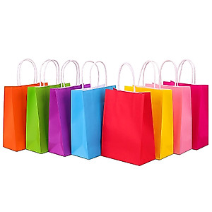 48 Pieces Gift Bags Bulk, 8 Colors Kraft Paper Party Favor Bags with Handle, Rainbow Goodie bags for Birthday, Gift, Wedding, Baby Shower, and Celebrations, Medium 8 * 4.75 * 10"