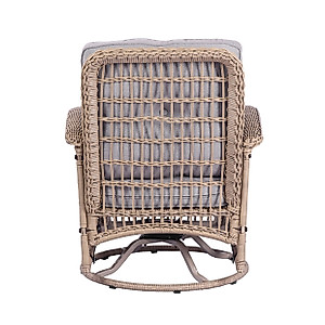 YAOACXIN Patio Rattan Rocker Chair Outdoor Swivel Chair with Grey Cushion PE Wicker Furniture for Porch Sunroom Deck Backyard (Natural)