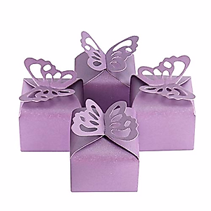 Kslong 50pcs Purple Butterfly Favor Boxes Girl Baby Shower Butterfly Candy Box Decoration Party Birthday Wedding Small Gift Boxes (Purple)
