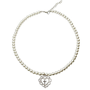 Pearl Choker Necklace with Heart Cross Pendant Y2k Gothic Grunge Fairycore Necklace Punk Vintage Aesthetic Pearl Collar Necklace for Women(Silver)