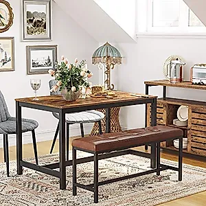 VASAGLE 47 Inches Dining Room Table for 4, Industrial Style with Heavy Duty Metal Frame, 47.2 x 29.5 x 29.5 Inches, Brown