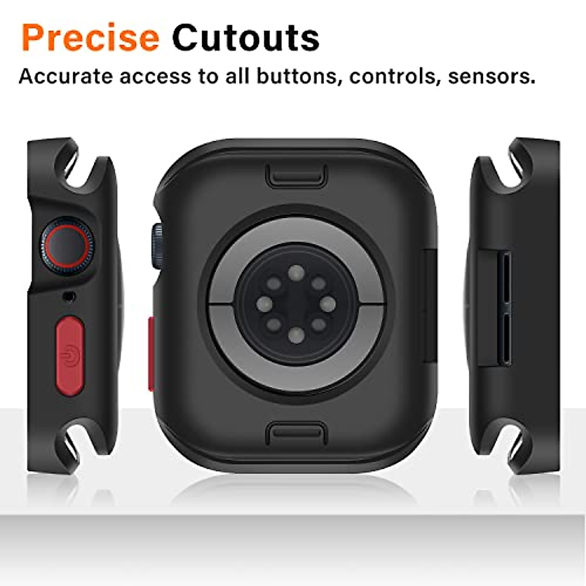 Amizee Rugged Case Compatible with Apple Watch Case Series 8/7 45mm Series 6/SE/5/4 44mm, Soft TPU Shockproof Bumper Drop Proof Protective Cover Compatible with iWatch - Black