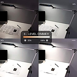 PHIVE LK-1 Metal Architect Swing Arm LED Desk Lamp / Table Lamp with Clamp (Eye-Care Technology, Dimmable, 6-Level Dimmer / 4 Lighting Modes with Touch Control, Memory Function) Task Light