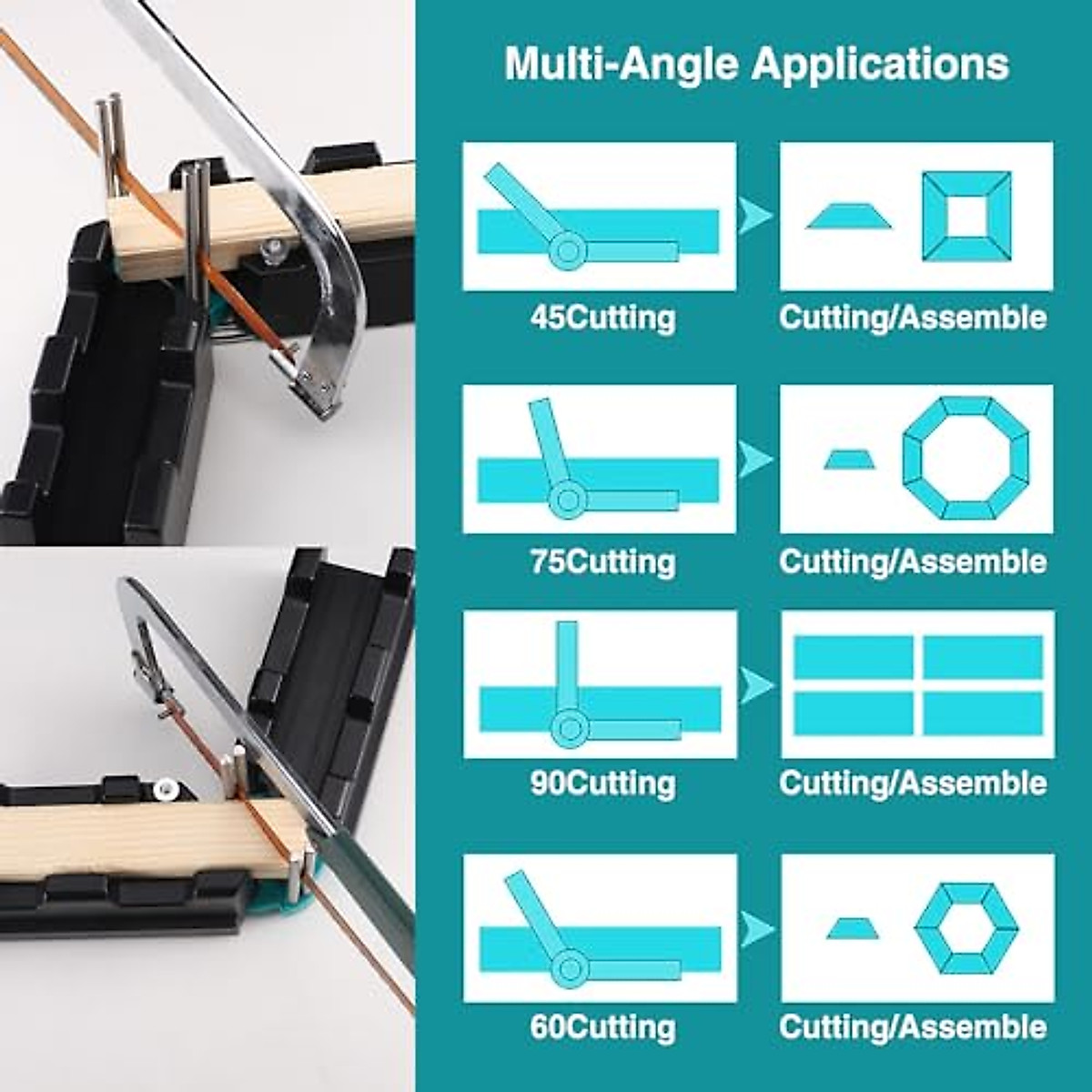 2 in 1 Mitre Measuring Cutting Tool- Miter Saw Protractor Measuring and Sawing Mitre Angles Cutting Tool Corner Clamp 85-180°Angle Measuring Tool for Home Improvement Carpentry Work