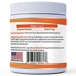 RenaCare K is for Renal K (Potassium Gluconate) Potassium Supplement Powder for Dogs and Cats, (4 oz) with Chicken Liver Flavor - 215 Level Scoop (Made is U.S.A)