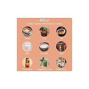 Queen Evelyn (QE) Travel Mug Quencher H2.0 FlowState Stainless Steel Vacuum Insulated Tumbler with Lid, Straw and Handle for Water, Iced Tea or Hot Coffee -Roze Quartz 40 Oz