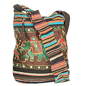 Patchwork Brown Cotton Hobo Crossbody Shoulder Bag Hipster Boho Sling Messenger School Casual