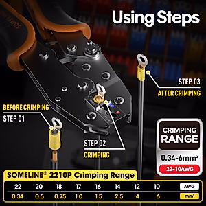 SOMELINE® Wire Terminals Crimping Tool, with 39 Sizes Insulated Ratcheting Terminals Crimper Kit of AWG 22-10 Insulated Electrical Butt Bullet Spade Fork Ring Spade Splice Crimp Terminals