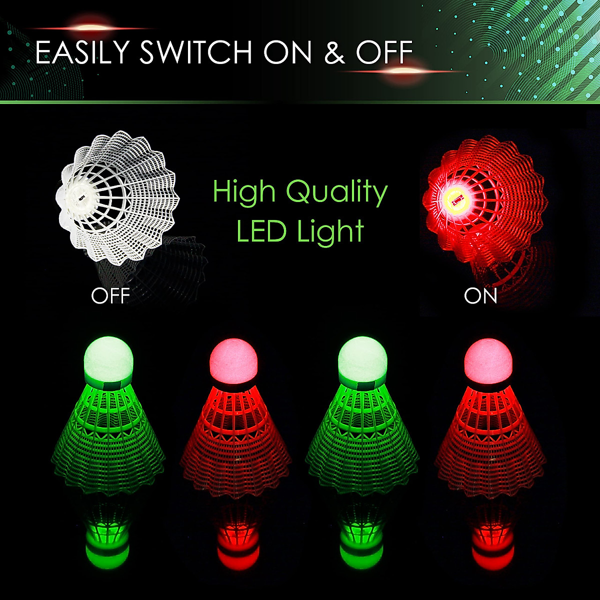 Badminton Shuttlecocks, Badminton Birdies 4pcs - Lighting Glow in The Dark Night