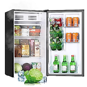Frestec Mini Fridge with Freezer, 3.1 Cu.Ft Mini Refrigerator with One-touch Easy Defrost, Compact Small Refrigerator for Dorm, Bedroom, Office, Energy Saving, 37 dB Low Noise, Stainless Steel