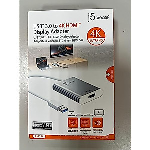 j5create USB 3.0 to 4K HDMI Display Adapter USB 3.0 Male Type-A Connector | HDMI Female Connector | 4K UHD | Resolution Up to 3840 x 2160 @ 30 Hz | Aluminum Housing (JUA354)