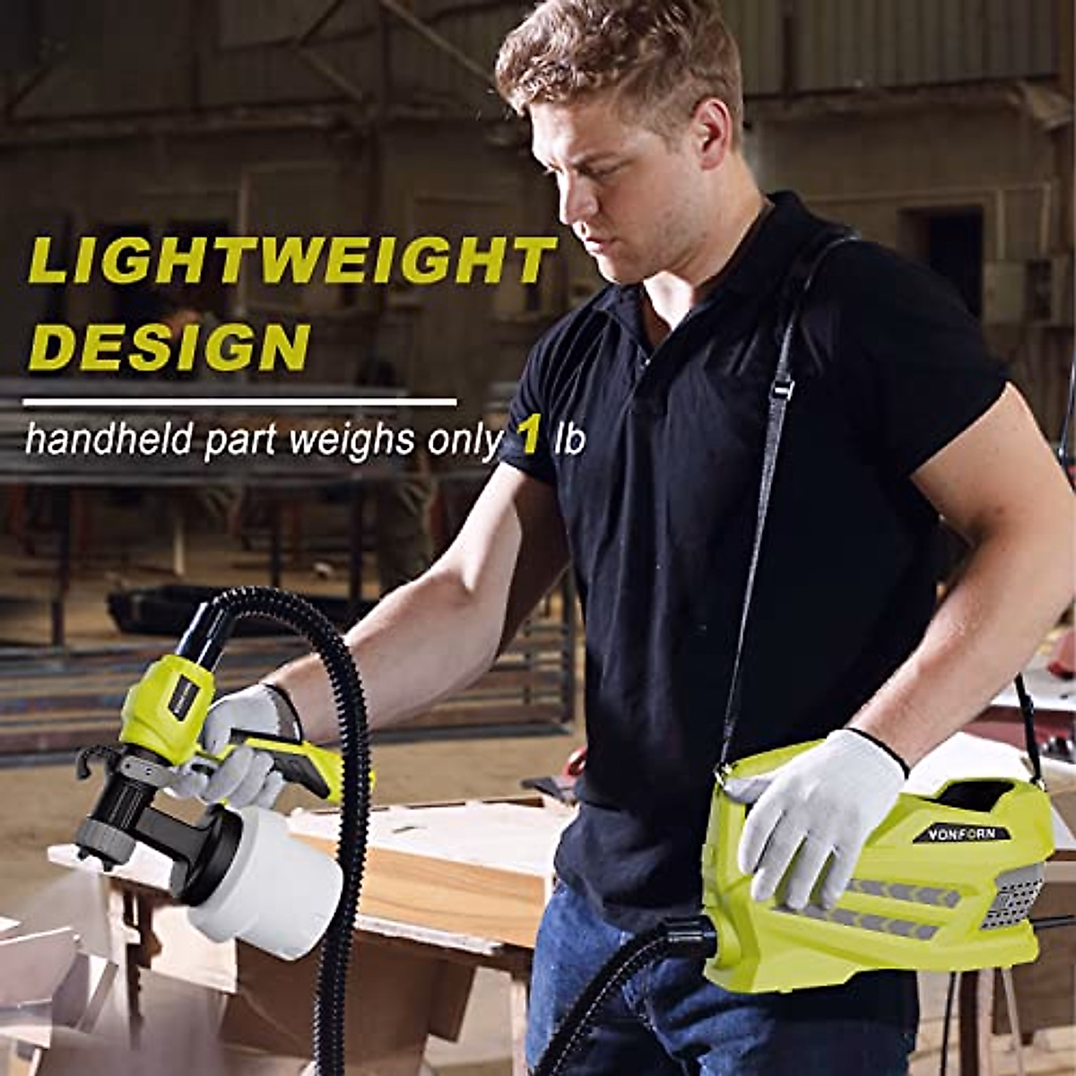 VONFORN Paint Sprayer, 800W HVLP Electric Spray Paint Gun with 6.5FT Airhose, 4 Nozzles & 3 Patterns, Spray Gun for Cabinets, Fence, Garden Chairs, Furniture, Walls etc. VF820