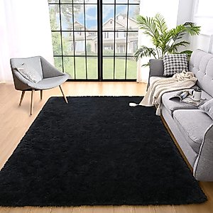 YOBATH Black Fluffy 5x7 Area Rugs for Living Room Bedroom, Soft Fuzzy Shaggy Carpet Shag Rugs for Girls Boys Kids Indoor Floor Nursery Dorm Room, Black
