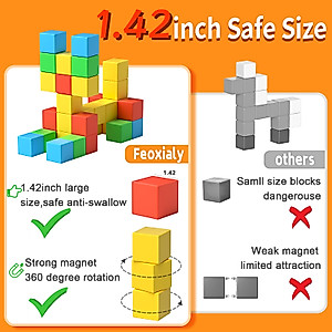 Feoxialy Magnetic Blocks,1.42 inch Large Magnetic Building Block for Toddlers 3 4 5 6 7 8 Year Old Boys Girls Color Magnetic Cubes Learning Toys for Kids 1-3 Sensory Toys Age 4-8 Gift